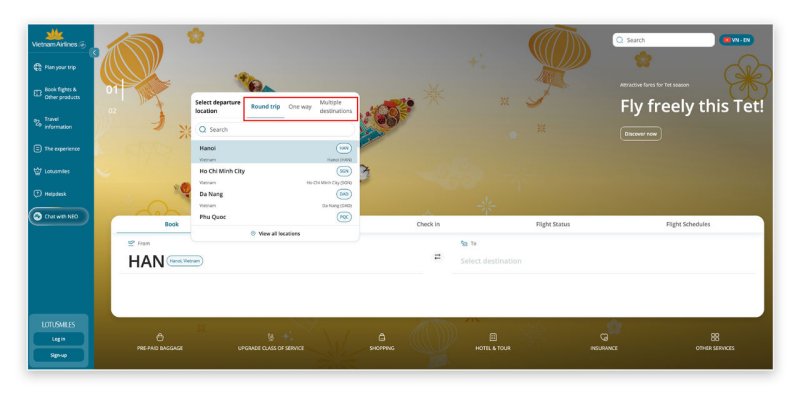 Guides for ticket booking on the Vietnam Airlines’ website