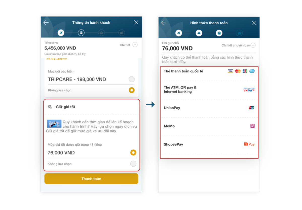 Hướng dẫn đặt vé trên app Vietnam Airlines