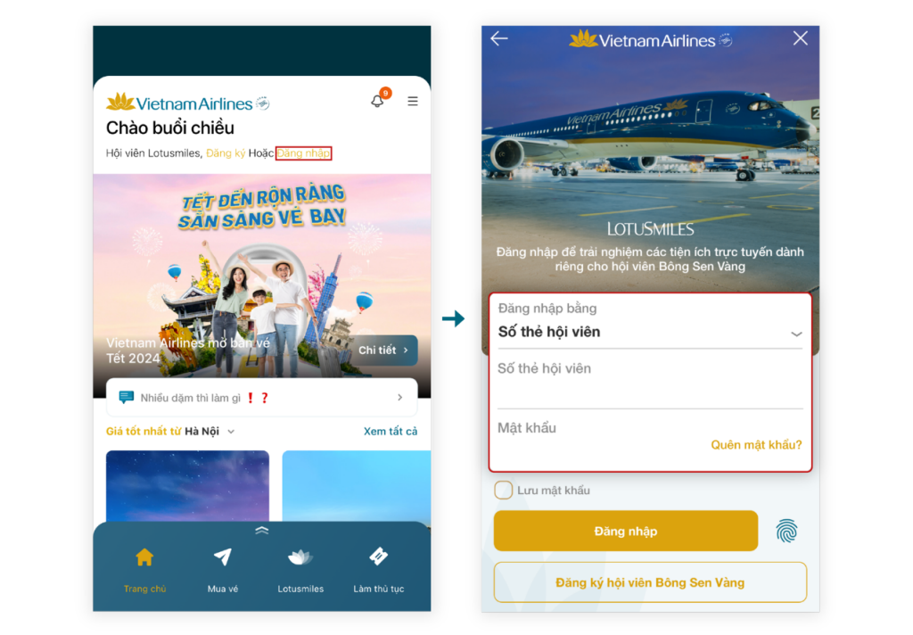 Vietnam Airlines | Đăng ký và quản lý tài khoản